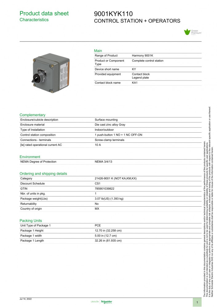 9001KYK110 technical document page 1