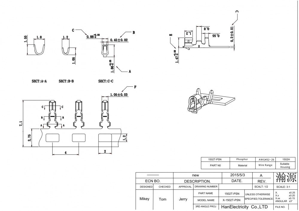 1502T-PSN technical drawing