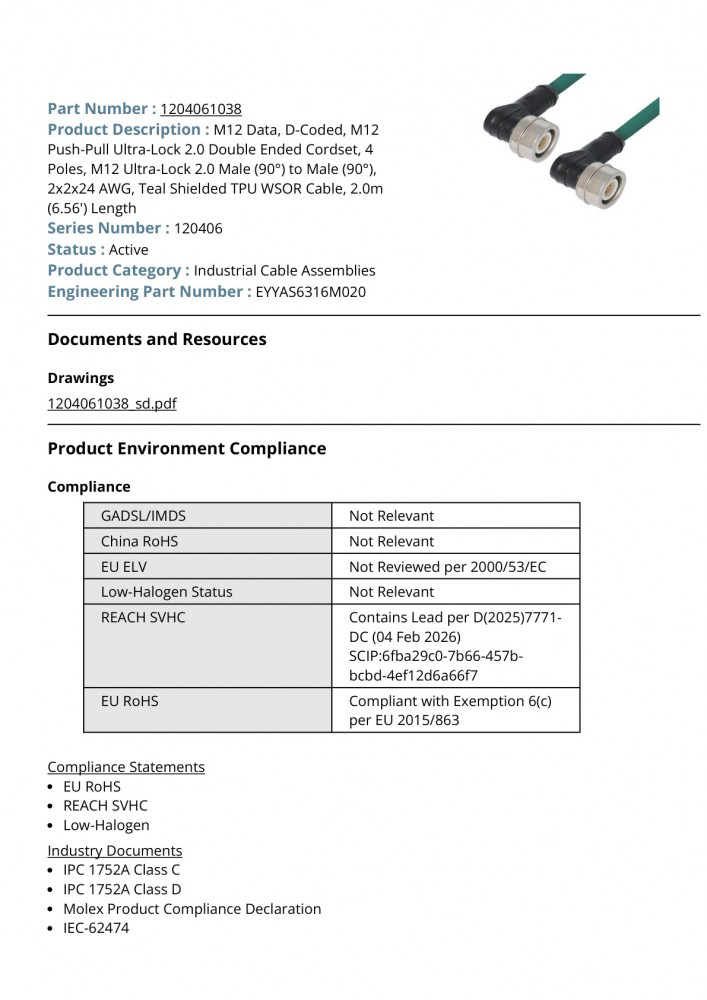 MOLEX 1204061038 technical drawing, page 1