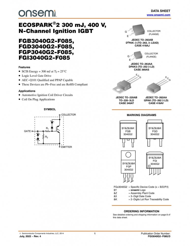 FGP3040G2-F085 datasheet page 1