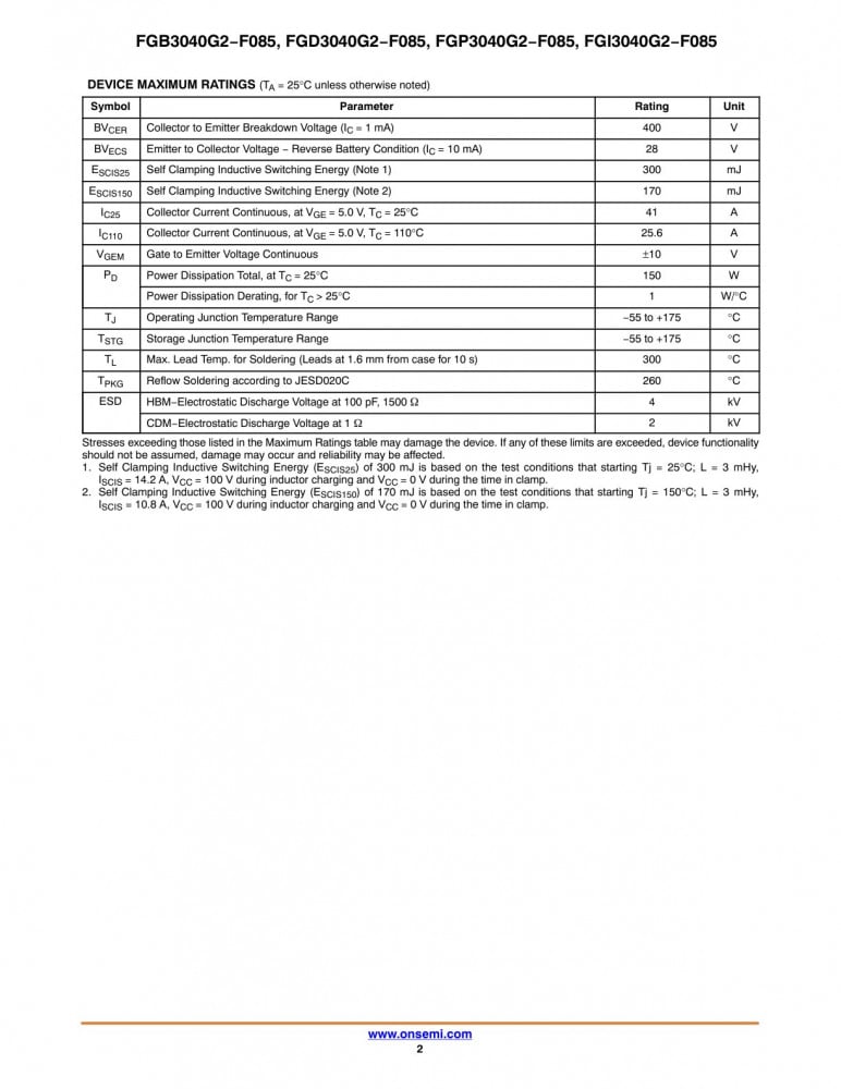 FGP3040G2-F085 datasheet page 2