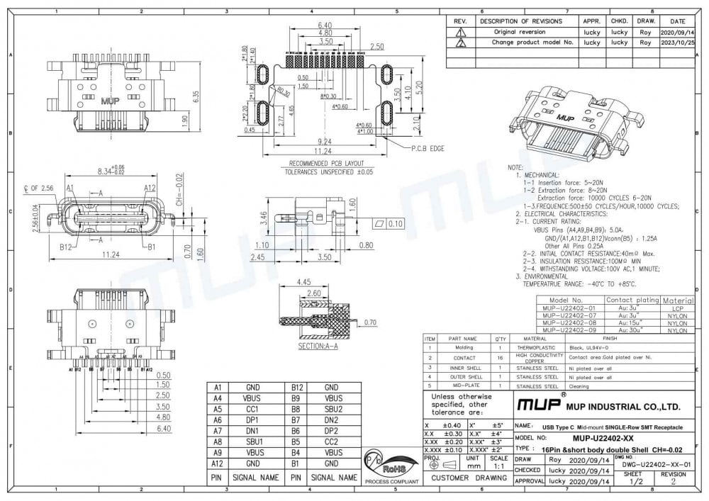 MUP U22402-01 technical document page 1