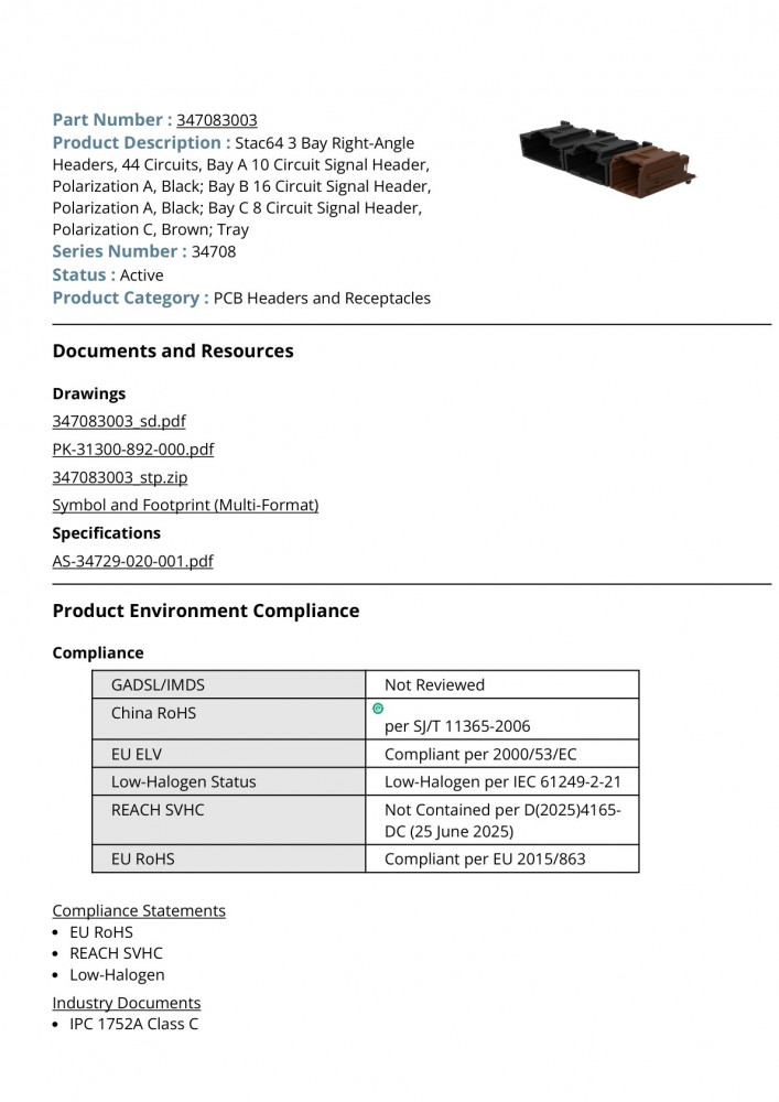 MOLEX 347083003 technical document preview, page 1