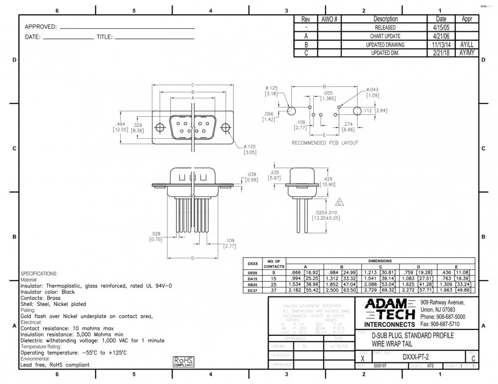 ADAM TECH DB25-PT-2 technical drawing preview