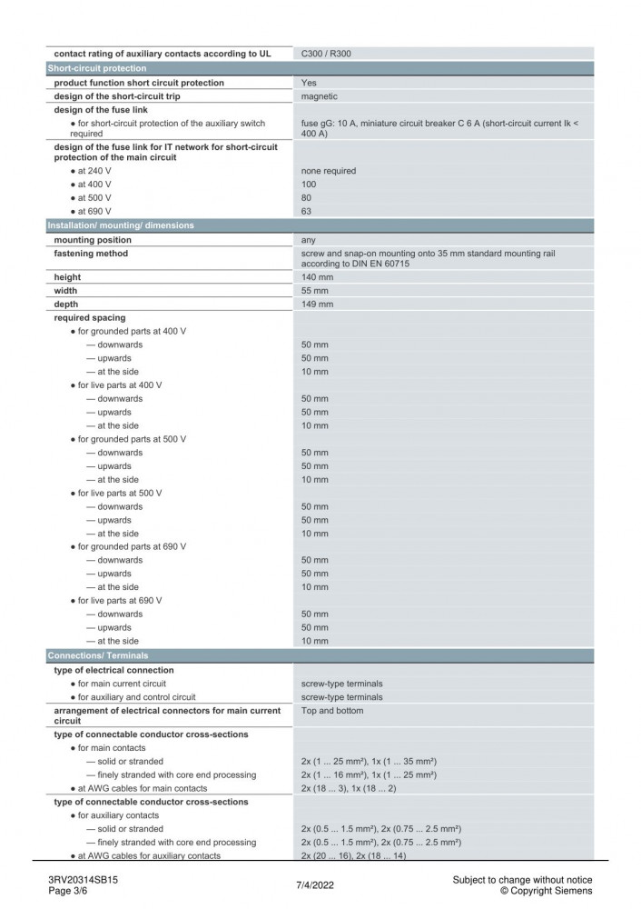 3RV20314SB15 technical document page 3