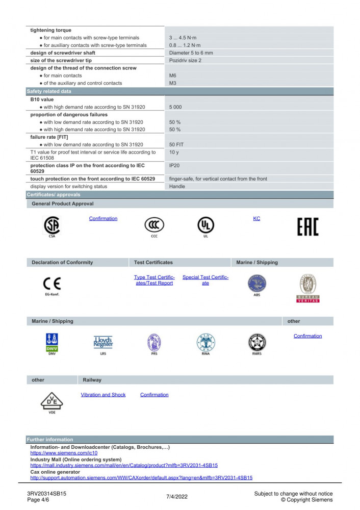 3RV20314SB15 technical document page 4