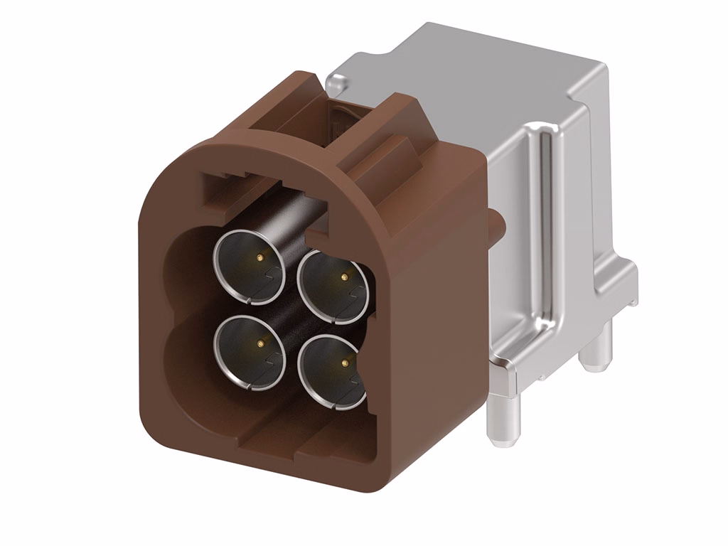 High-Speed FAKRA Mini (HFM) Quad Header, 2x2, Right-Angle, Through Hole, Key F, Brown, 50 Ohms for sale