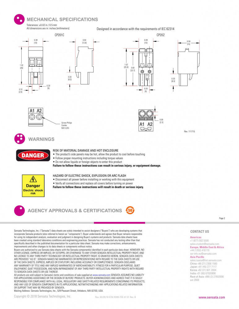 Sensata CP201 technical document page 2