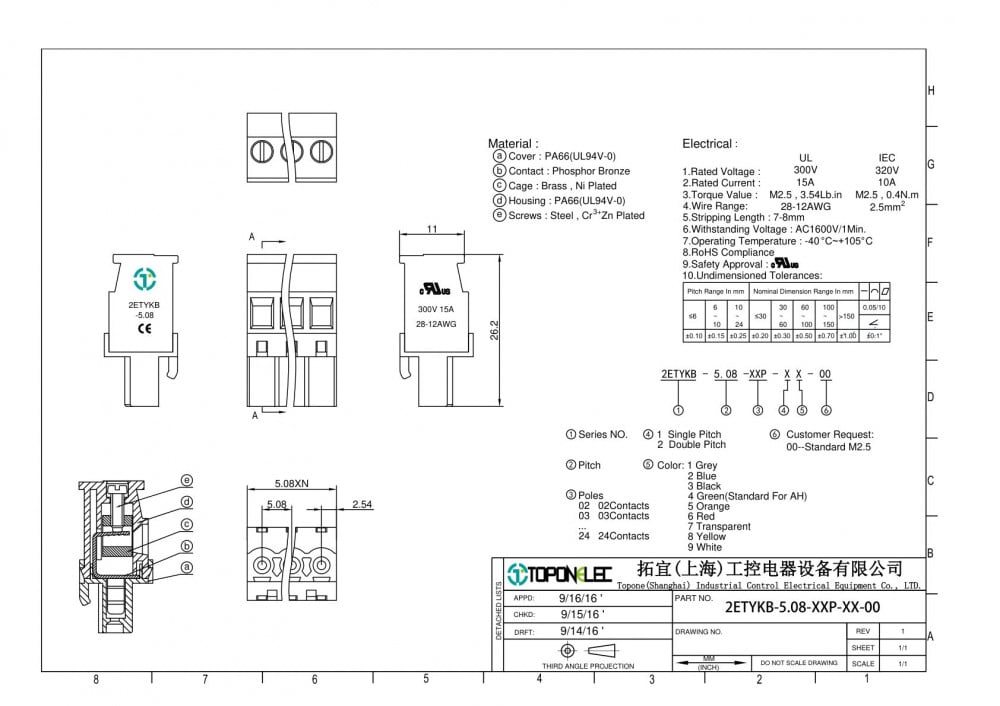Toponelec 2ETYKB-5.08-09P-13-100 technical document preview