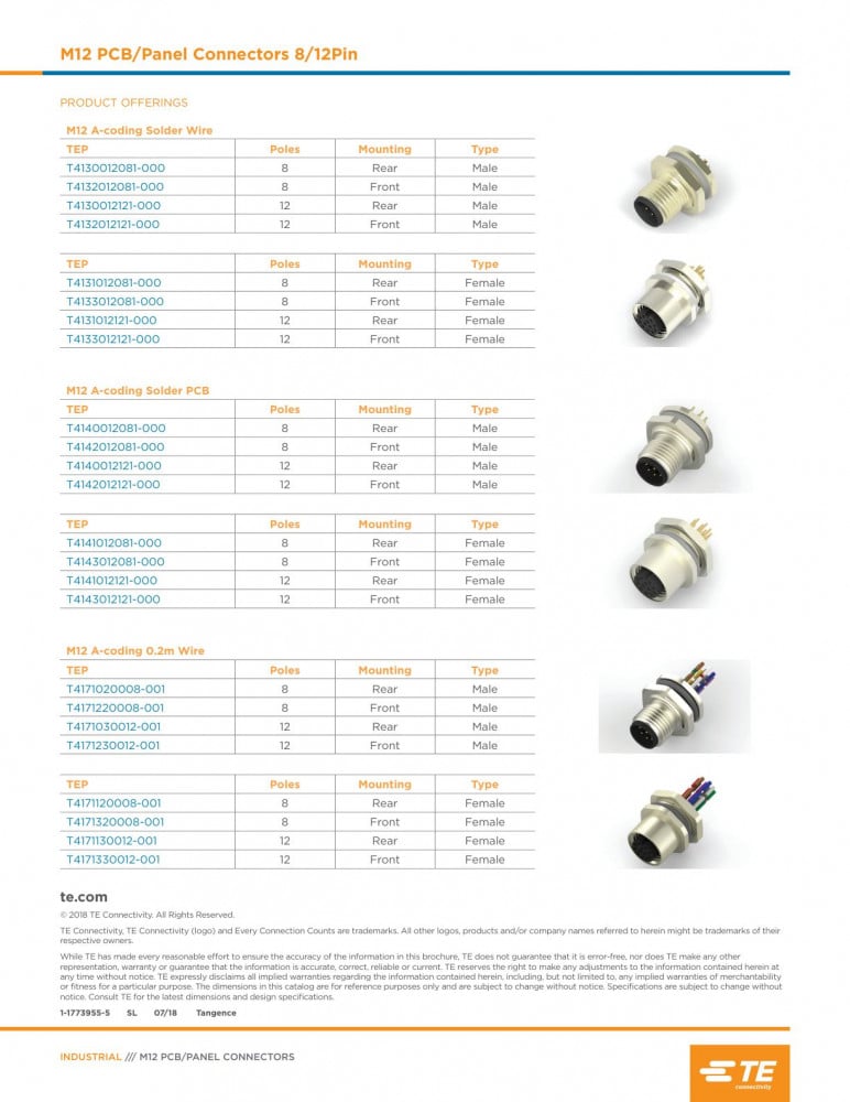 TE Connectivity M12 connector product offerings page
