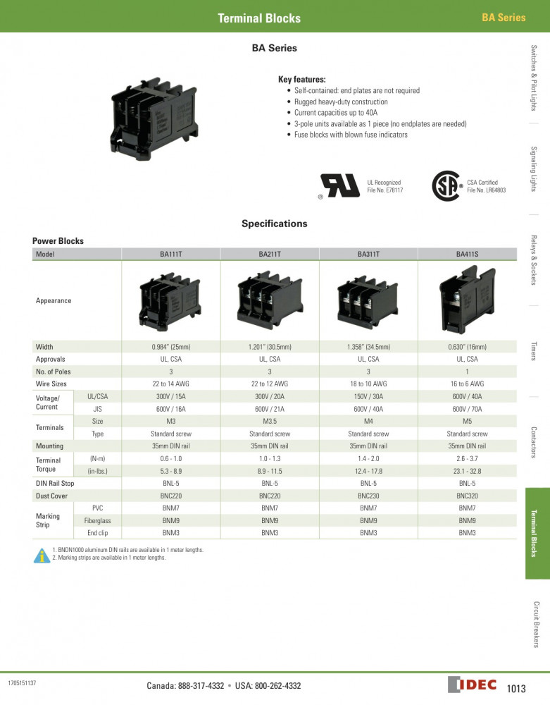 IDEC BA Series technical document page 1