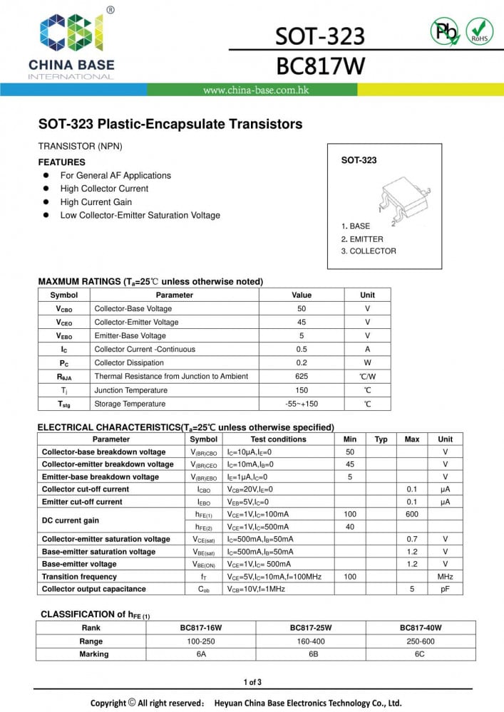 BC817-40W datasheet page 1