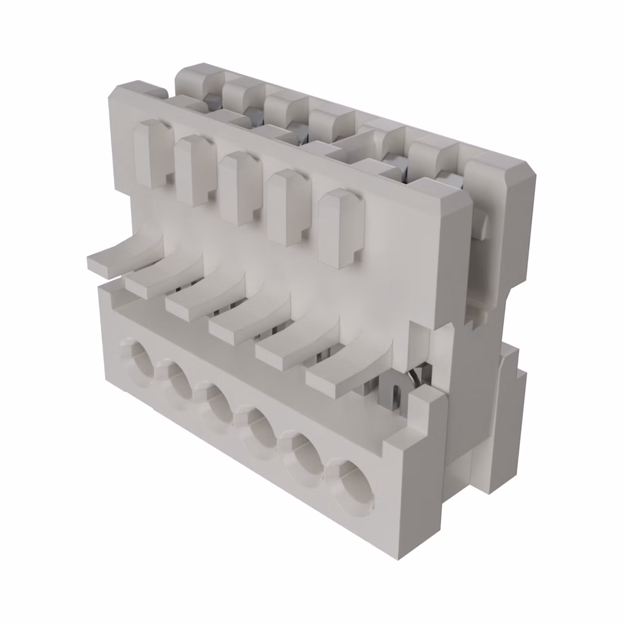 Appli-Mate RAST 2.5 IDT Housing, 2.50mm Pitch, Female, 6 Circuits, Beaded Terminal, Position Keys A & G Removed, Open Endwalls, Polarizing Rib Between Circuits 4 & 5 for sale