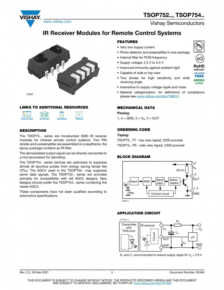 TSOP75440TT datasheet page 1