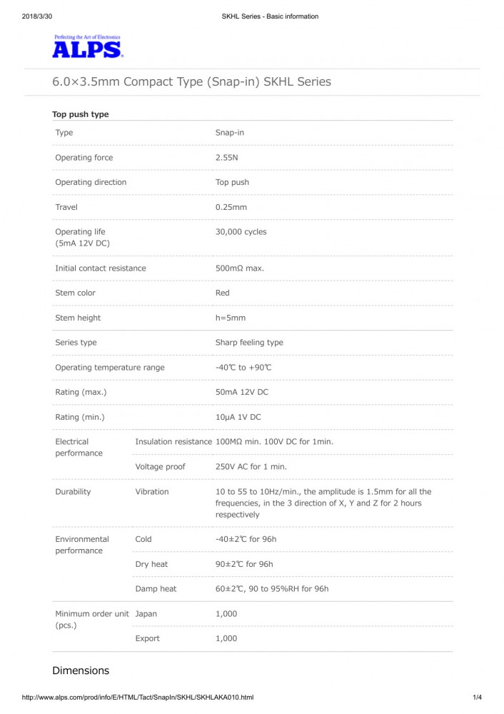 SKHLAKA010 product specification page 1