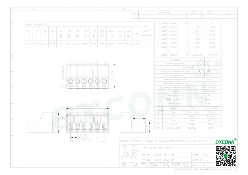 JCB508-HKGCxP product drawing and dimensional documentation