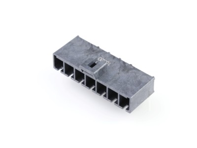 Mega-Fit Right-Angle Header, 5.70mm Pitch, Single Row, 7 Circuits, 0.760µm Gold (Au) Plating, Glow-Wire Capable, Tray, Black for sale