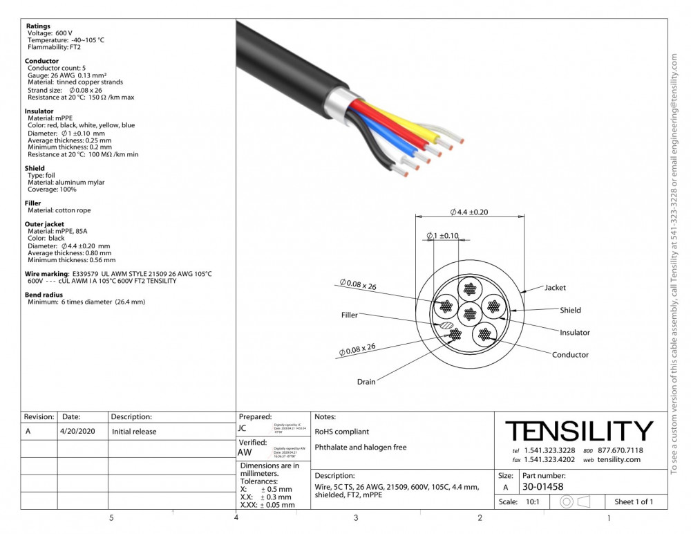 Tensility 30-01458 cable product drawing