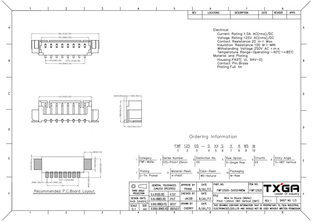 TXGA FWF12505 series technical drawing page 1