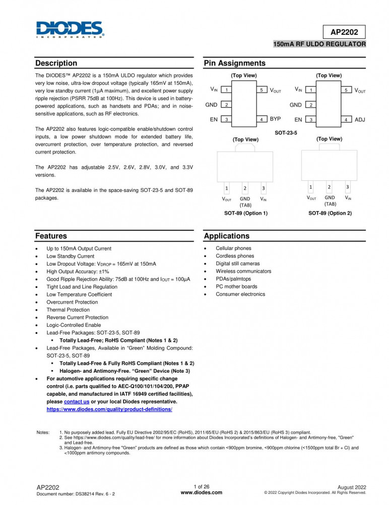 AP2202 datasheet page 1
