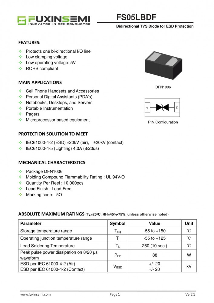 FS05LBDF datasheet page 1