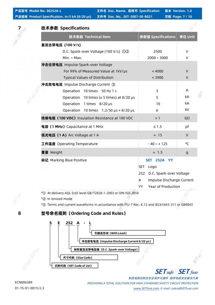 SE252A-L specification page 7