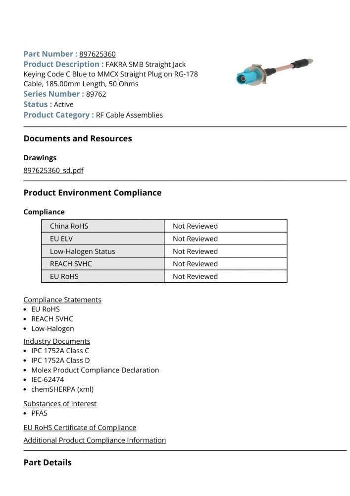 MOLEX 897625360 product drawing, page 1