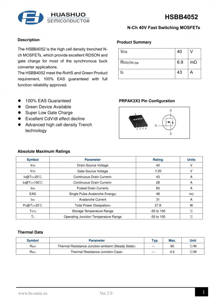 HSBB4052 datasheet page 1