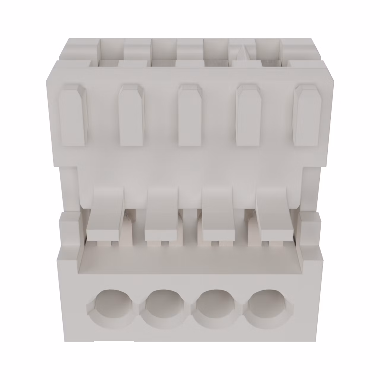 Appli-Mate RAST 2.5 Female Connector, 2.50mm Pitch, 4 Circuits, All Position Keys, Open Endwalls, Polarizing Rib Between Circuits 3 & 4 for sale