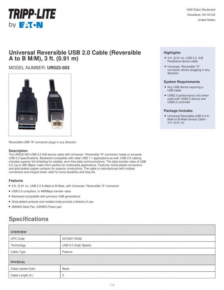 EATON UR022-003 technical document page 1
