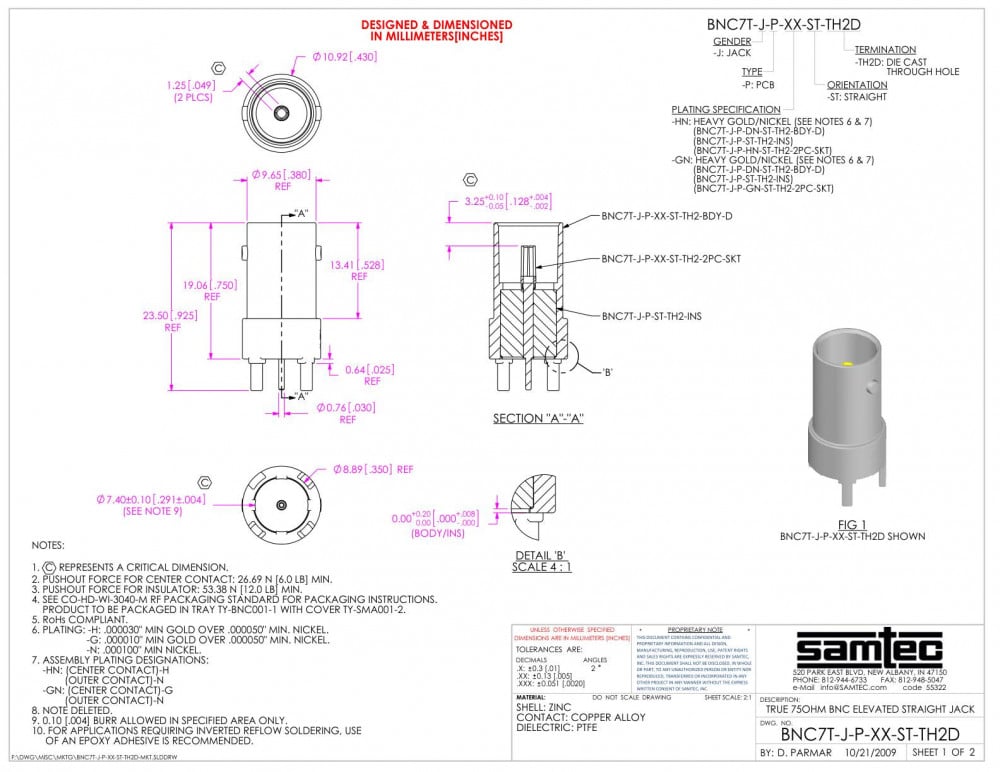 Samtec BNC7T-J-P-HN-ST-TH2D technical drawing page 1