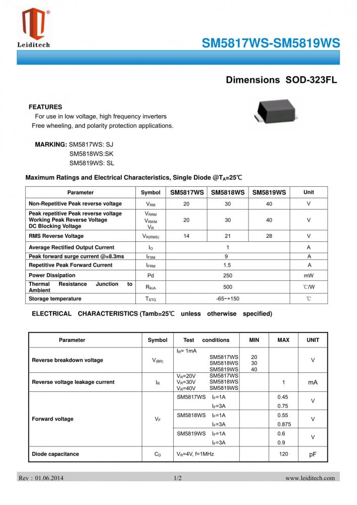 SM5819WS datasheet electrical specifications
