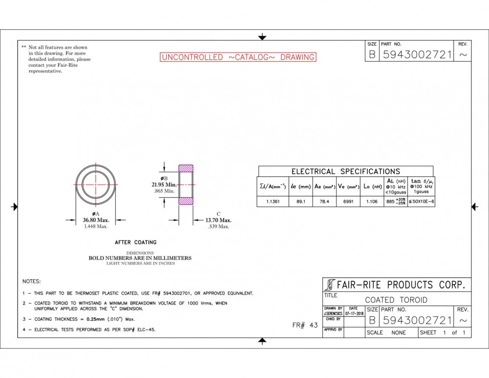 Fair-Rite 5943002721 technical document page