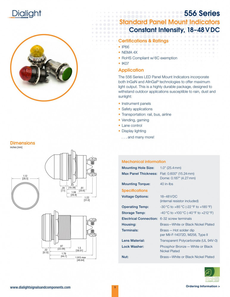 LED panel-mount indicator catalog page 9