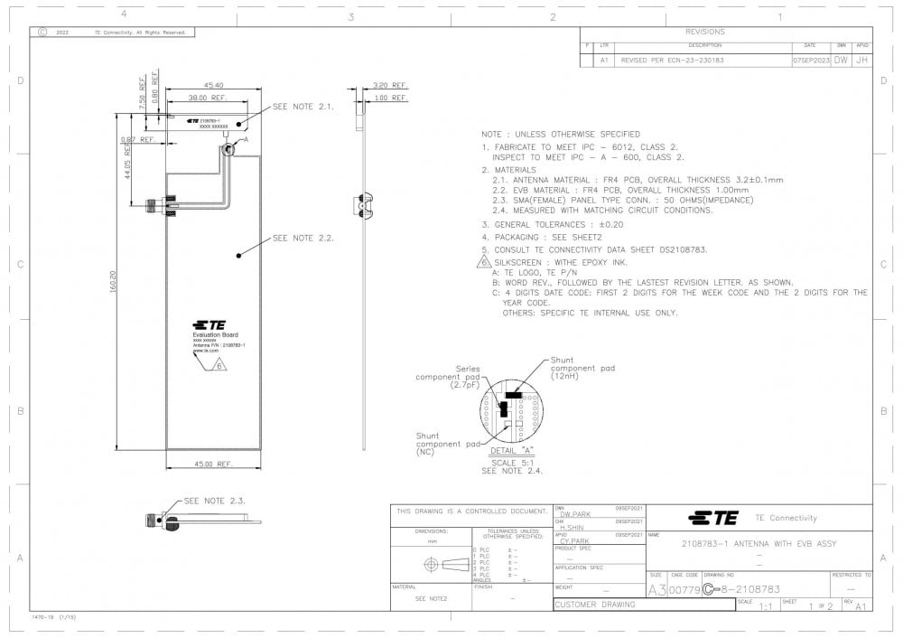TE Connectivity 8-2108783-1 controlled drawing page 1