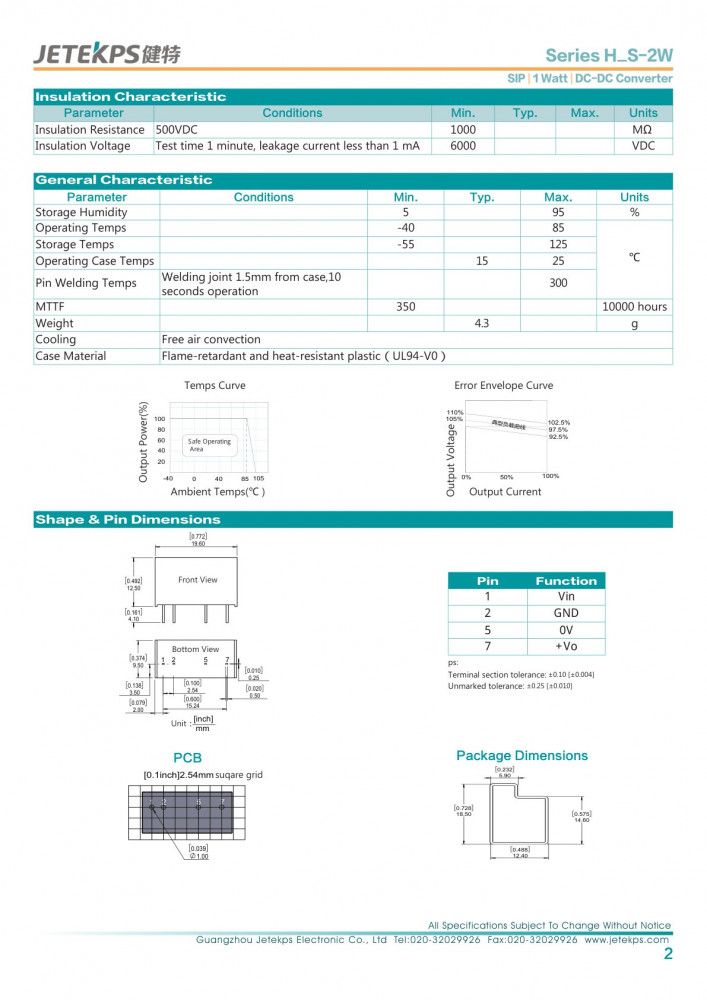JETEKPS H1205S-2W technical document page 2