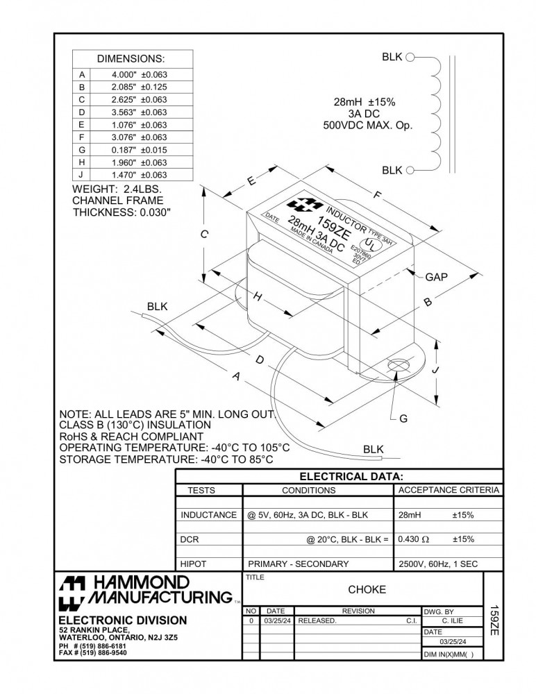 Hammond 159ZE dimensional drawing