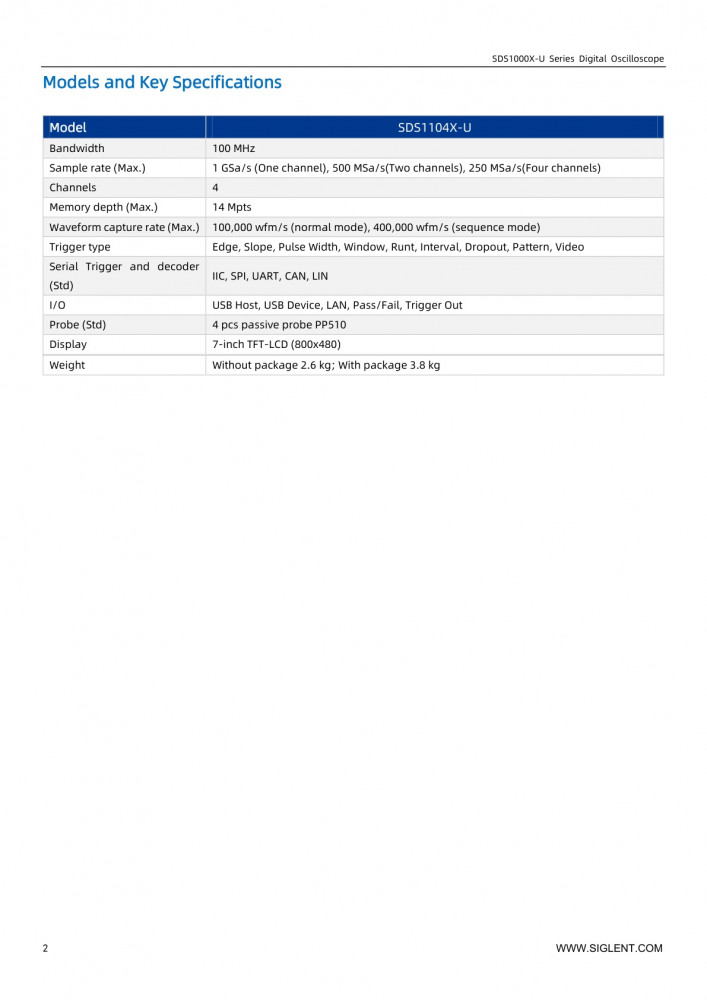 SDS1000X-U datasheet page 3