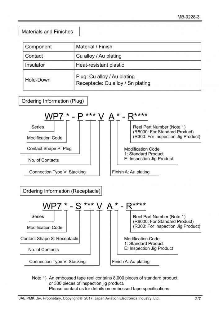 JAE WP7 Series datasheet page 2