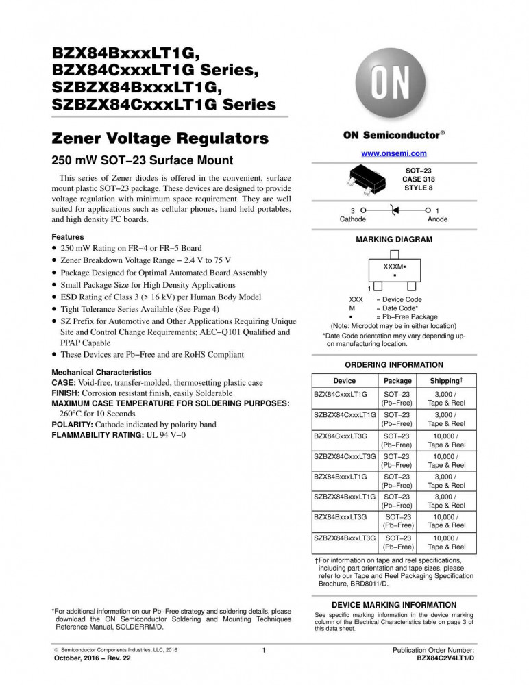 BZX84C39LT1G datasheet page 1