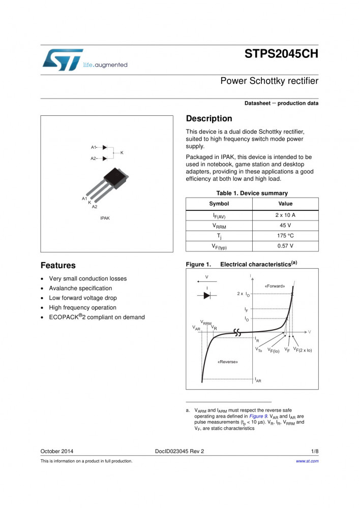 STPS2045CH datasheet page 1
