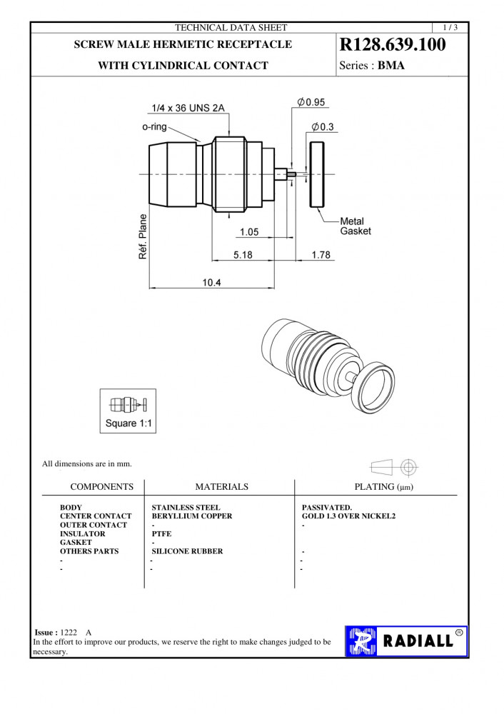Radiall R128.639.100 technical document, page 1