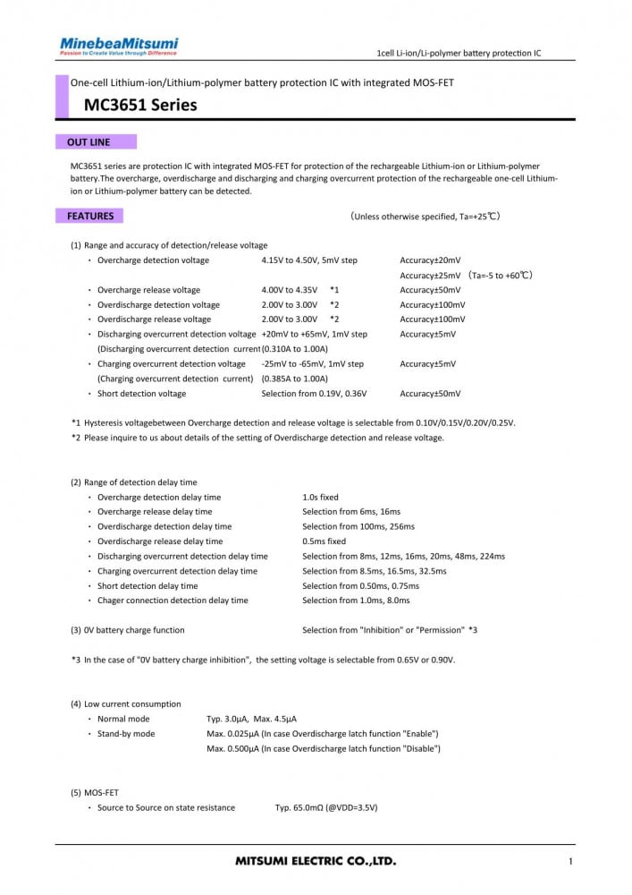 MC3651 series datasheet page 1
