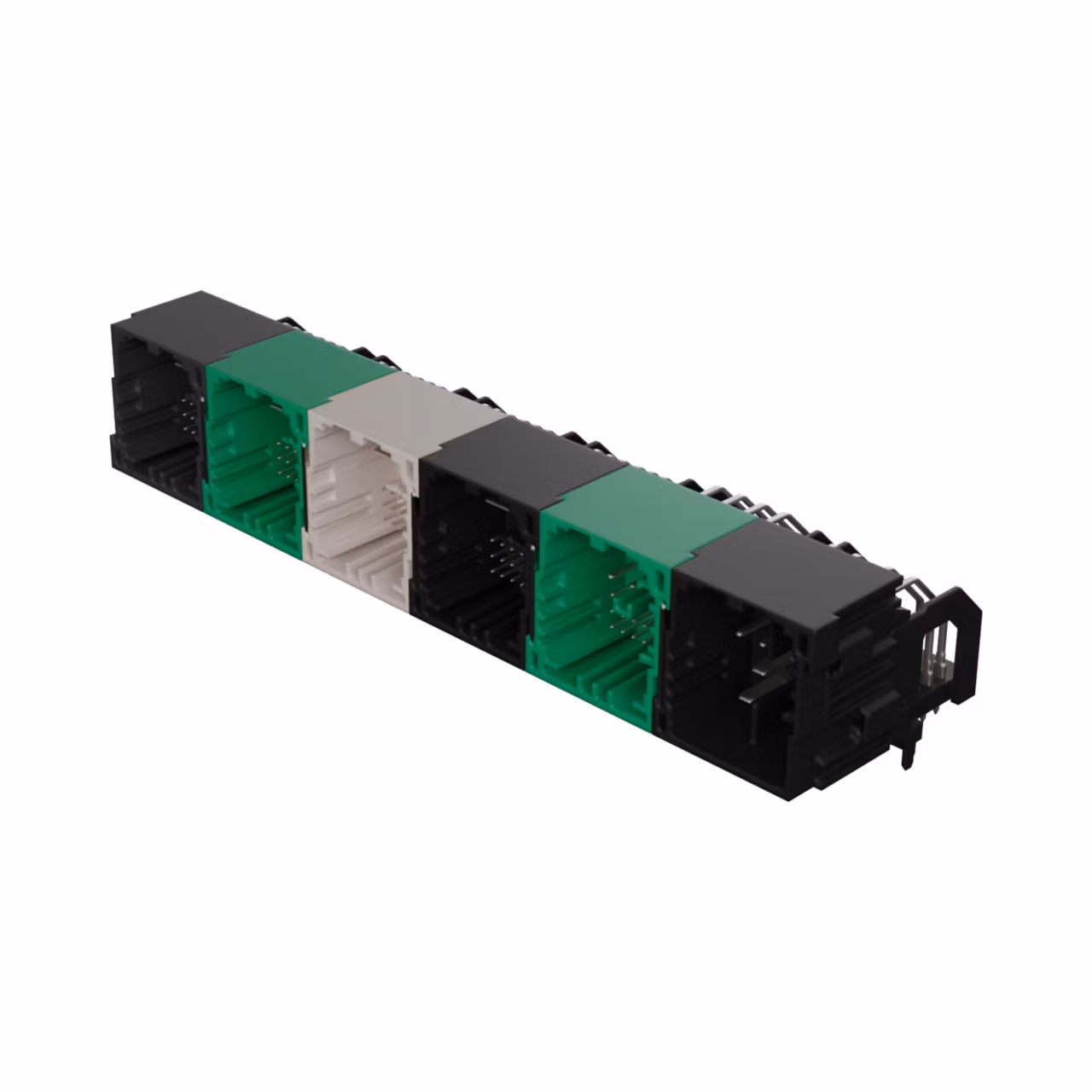 stAK50h 6 Bay Right-Angle Hybrid Header, 132 Circuits, Bay 1: 23 Circuits/Key 1/Dark Gray; Bay 2: 23 Circuits/Key 2/Green; Bay 3: 23 Circuits/Key 3/Gray; Bay 4: 23 Circuits/Key 4/Black; Bay 5: 28 Circuits/Key 2/Green; Bay 6: 12 Circuits/Key 1/Black; Tube for sale