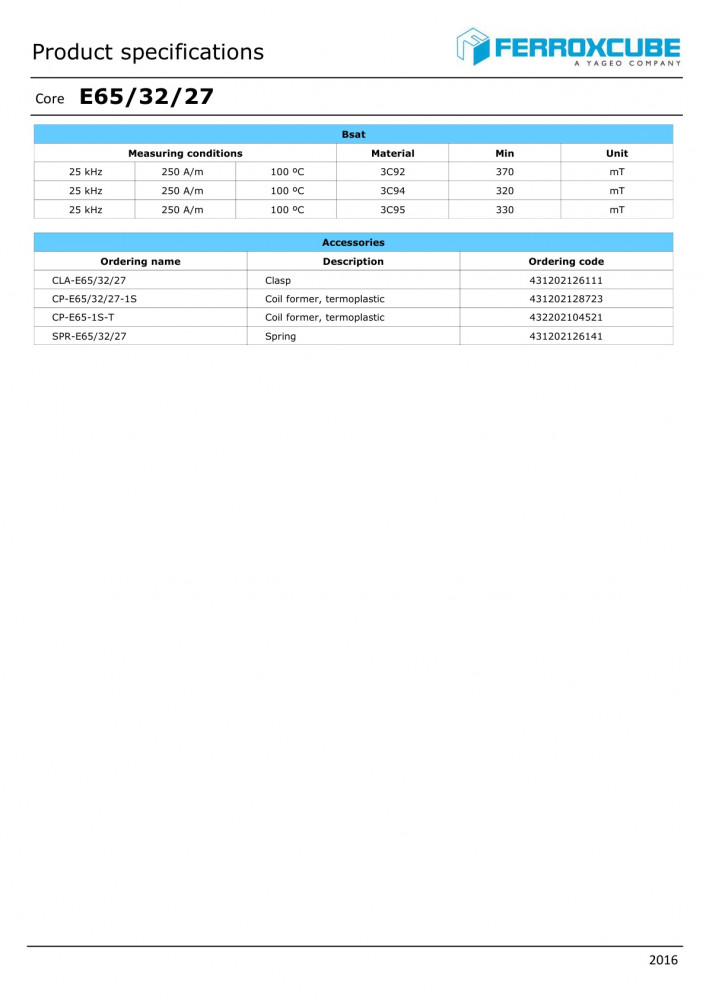 E65/32/27 ferrite core document page 2