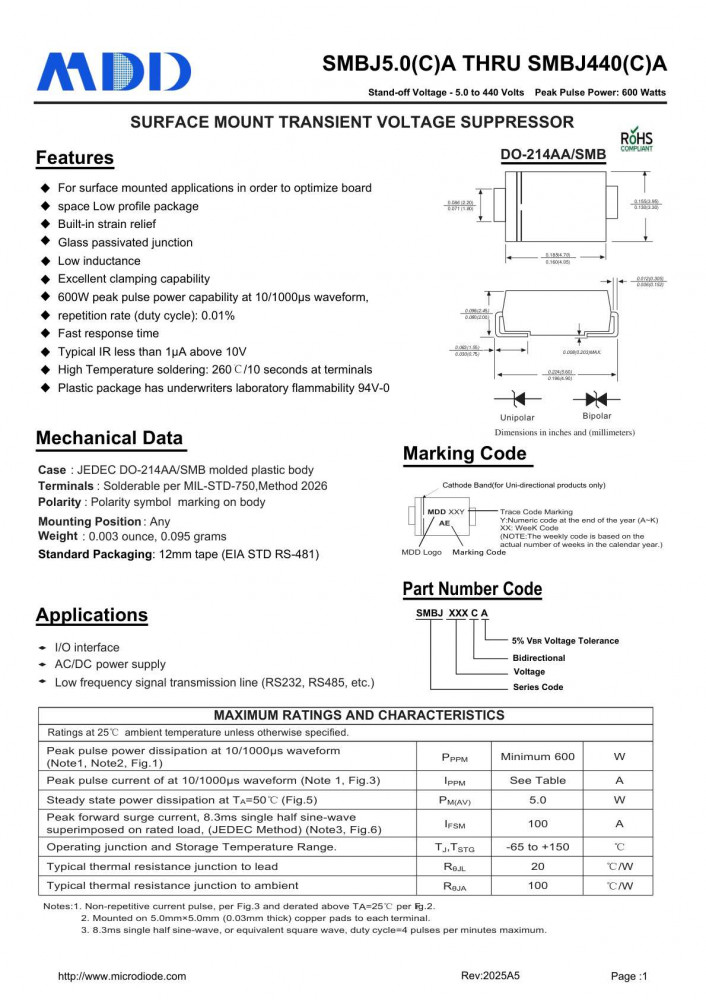 MDD SMBJ series datasheet page 1