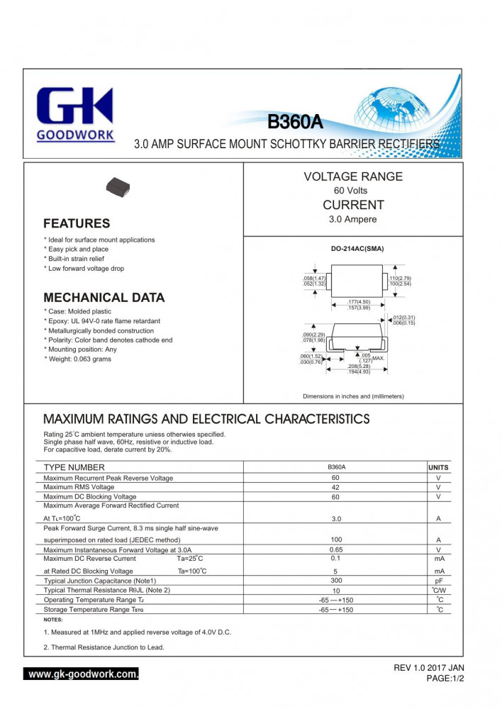 GOODWORK B360A datasheet page 1