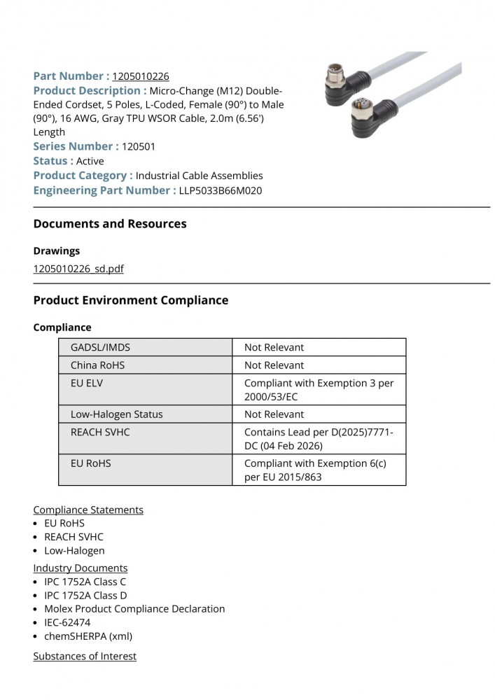 MOLEX product drawing, page 1