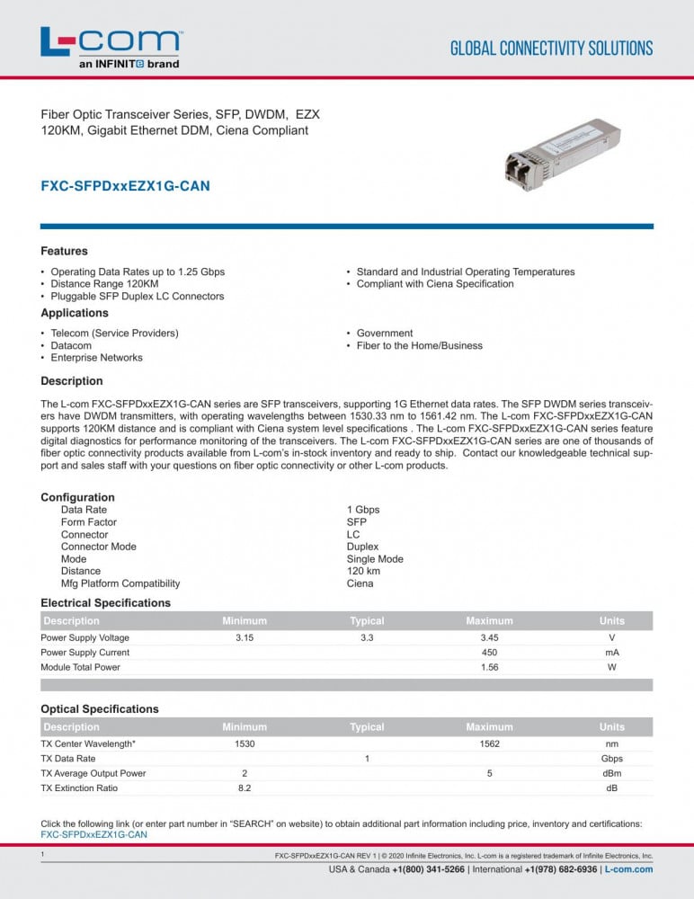 FXC-SFPD59EZX1G-CAN datasheet page 1
