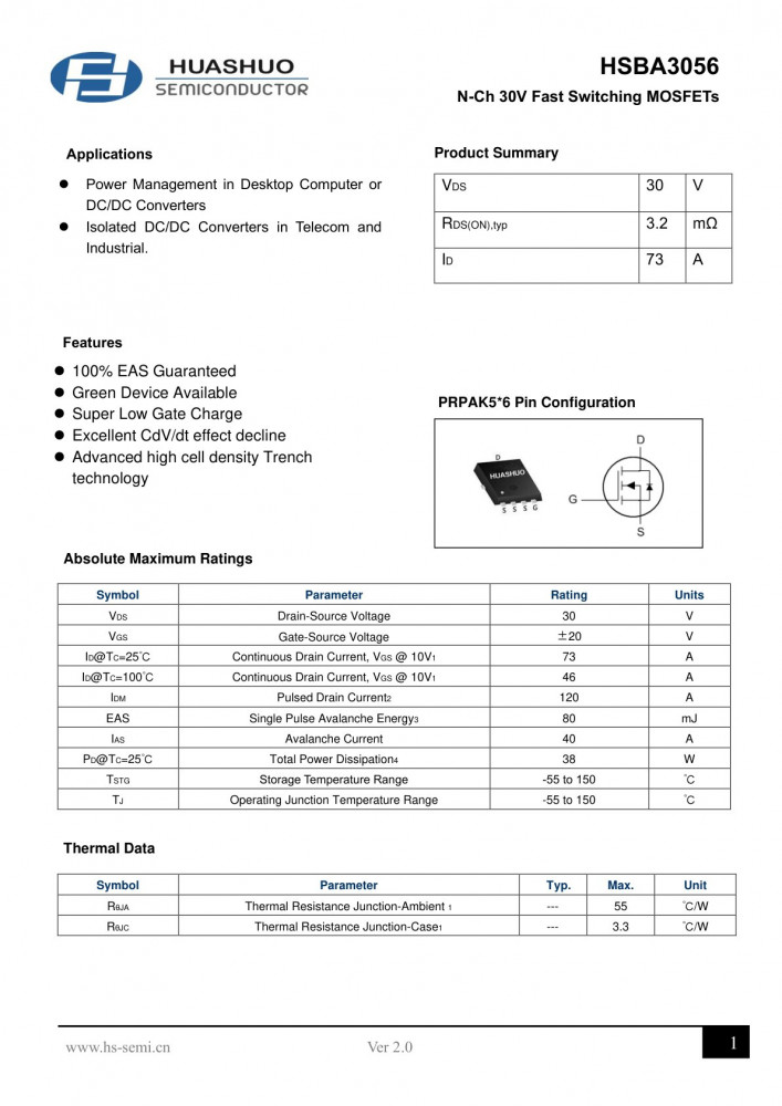 HSBA3056 datasheet page 1